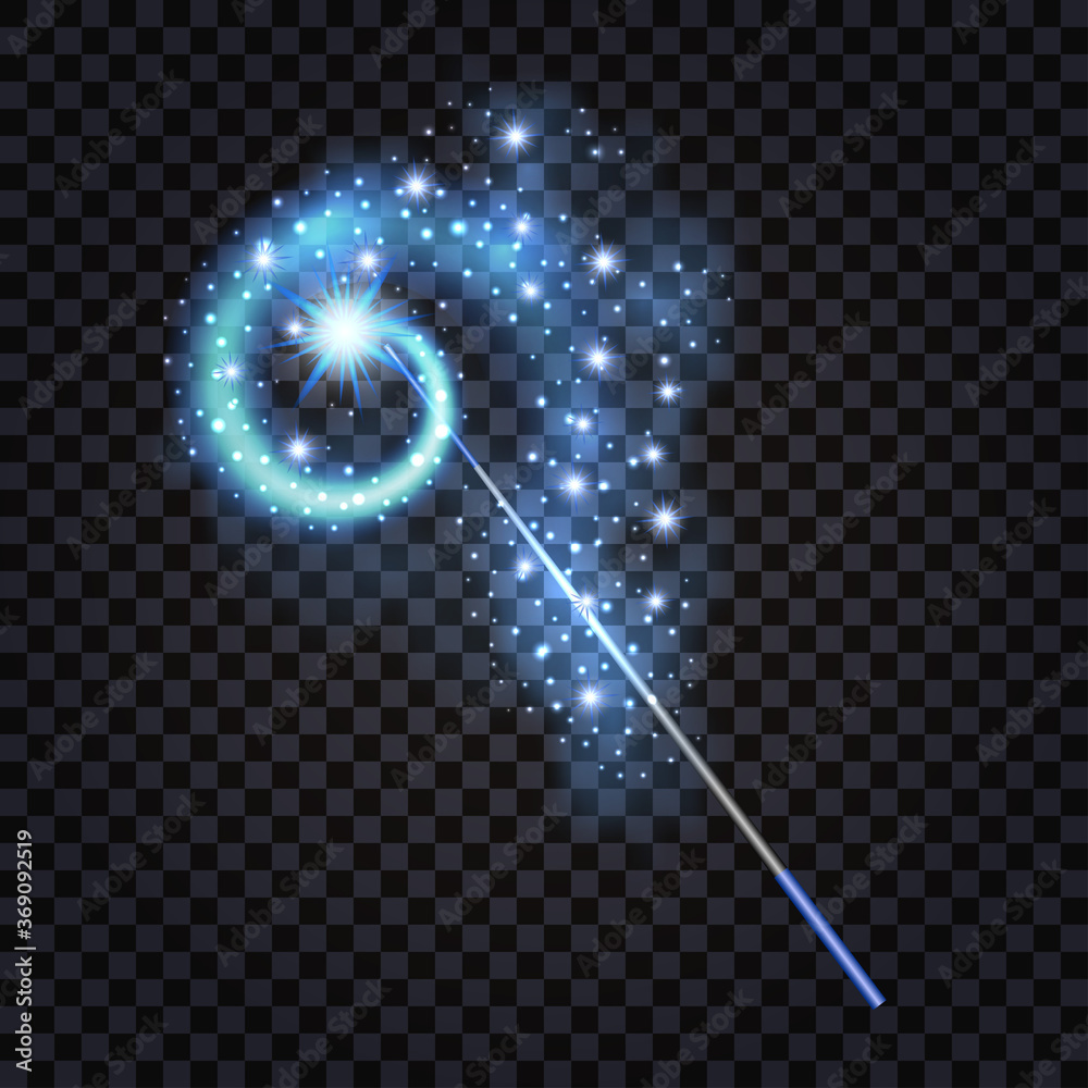 Magic wand isolated with shiny sparkles and blue light effect on ...