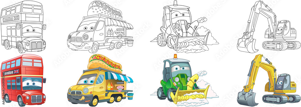 Coloring pages for kids. Colorful cars collection. Stock Vector | Adobe ...