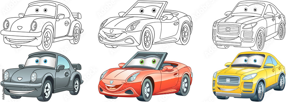 Coloring pages for kids. Colorful cars collection. Stock Vector | Adobe ...