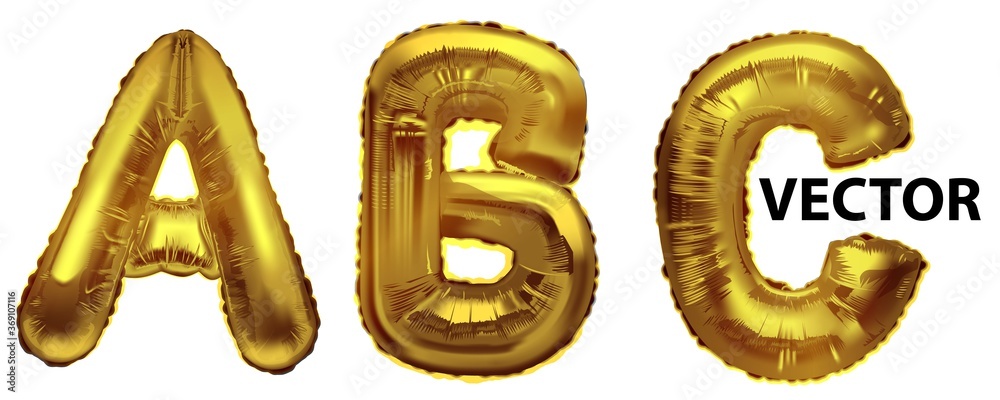 ABC gold letter balloons on white background. Golden alphabet balloon ...