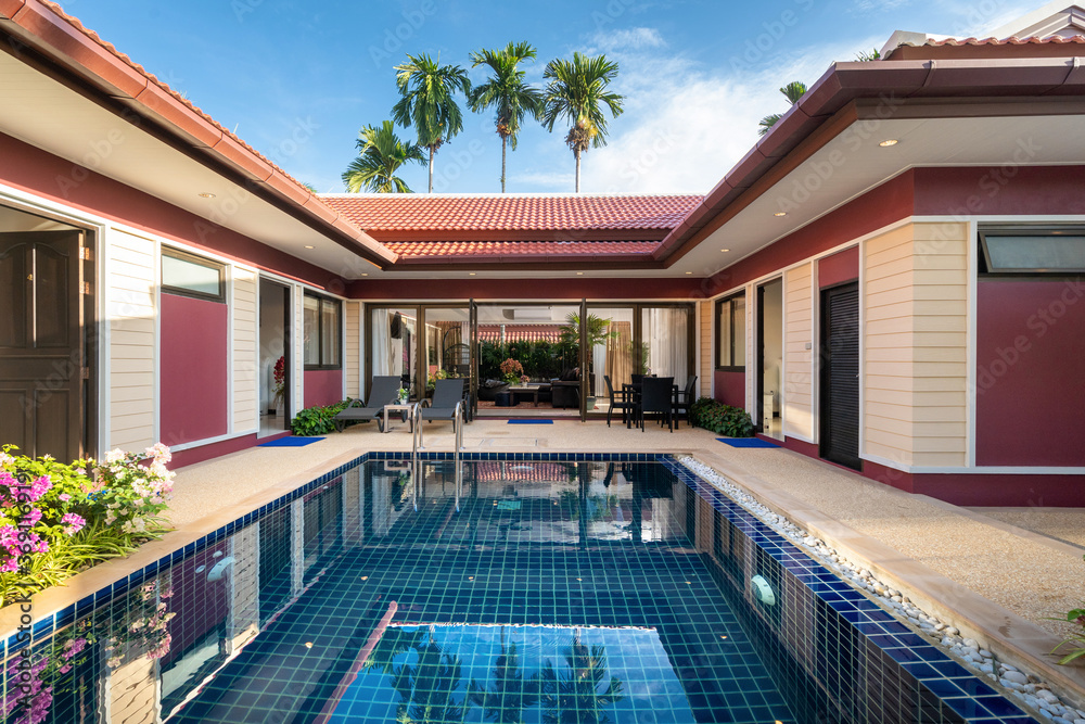 Interior and exterior design of luxury pool villa, house, home feature ...