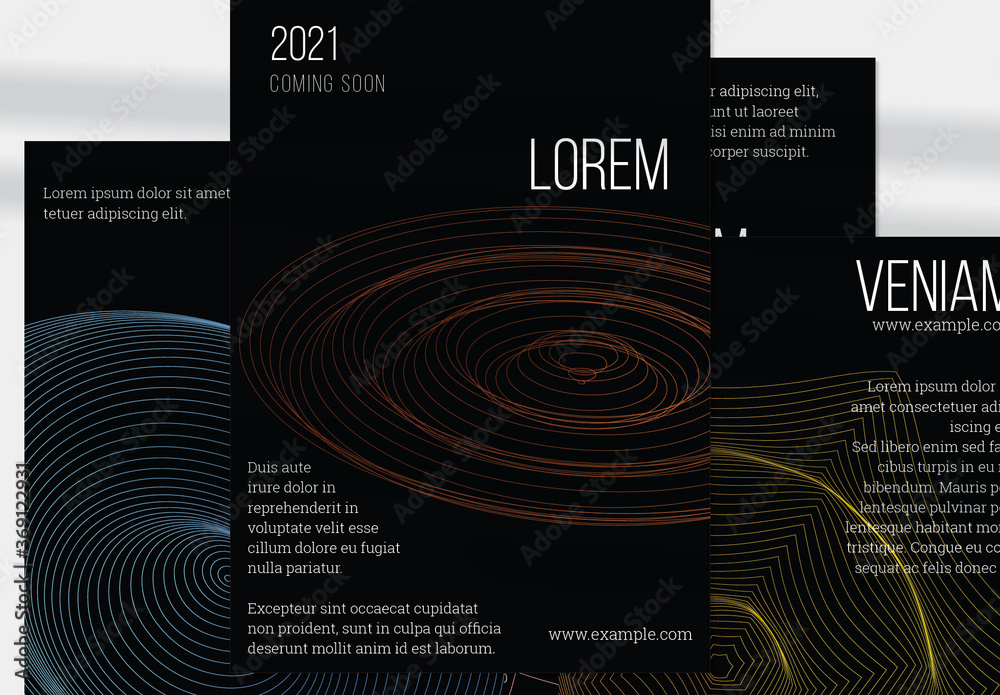 Flyer Layout with Geometric Wireframe Shapes on Black Stock Template ...