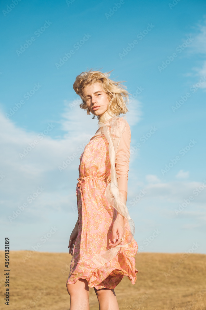 Female Fashion Model Wearing Silk Dress Outdoors Stock Photo | Adobe Stock