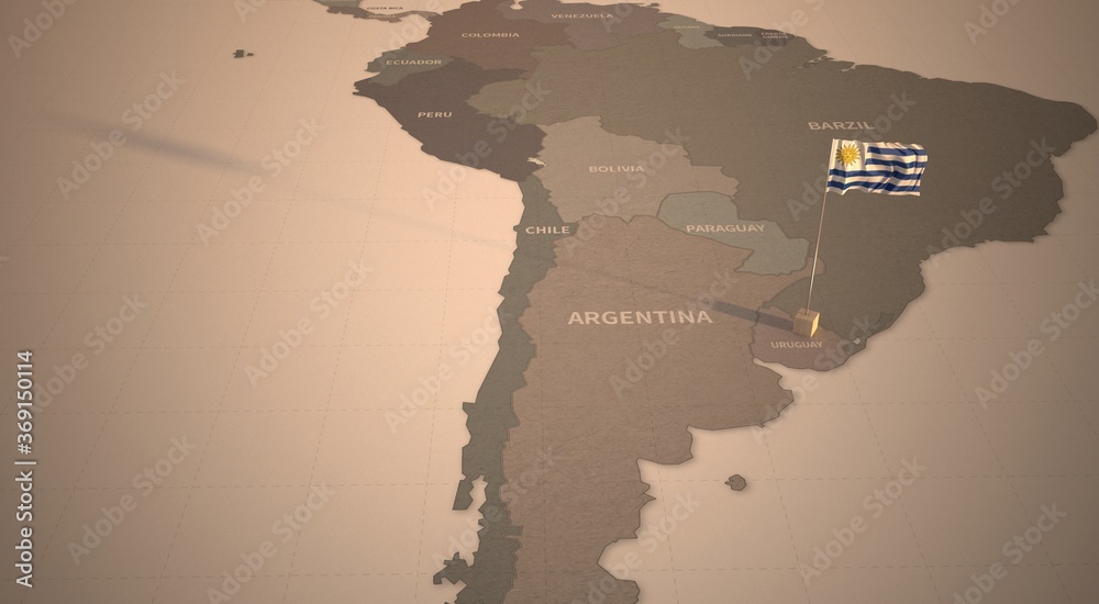 Flag on the map of uruguay. Vintage Map and Flag of South America ...
