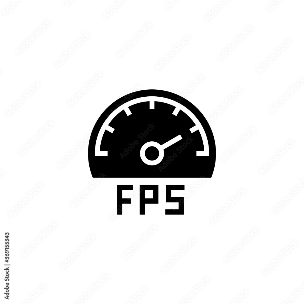 FPS Indicator icon in black flat glyph, filled style isolated on white ...
