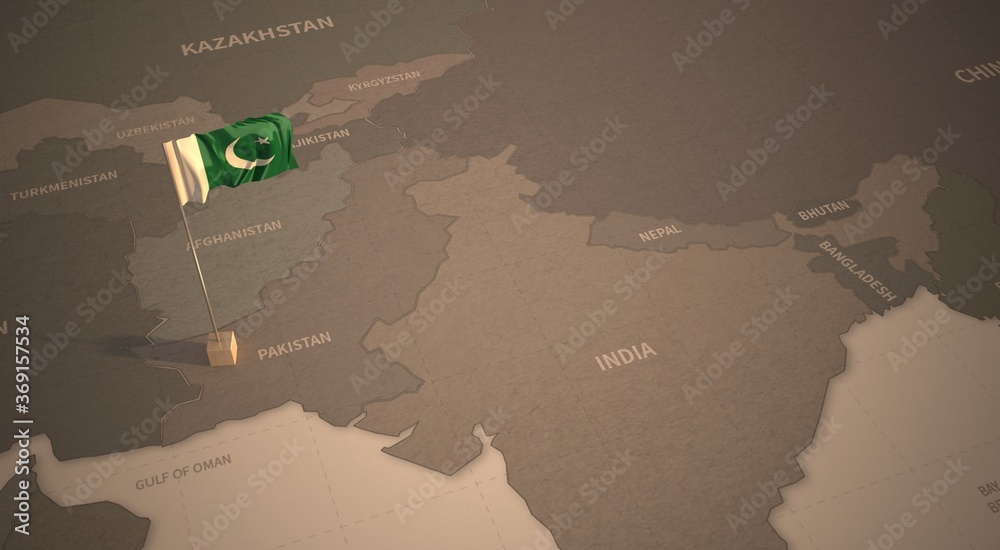 Flag on the map of pakistan. Vintage Map and Flag of Central Asia ...