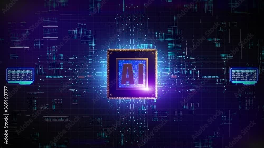 Vidéo Stock 3D render digital of CPU processors over circuit background with AI (Artificial ...