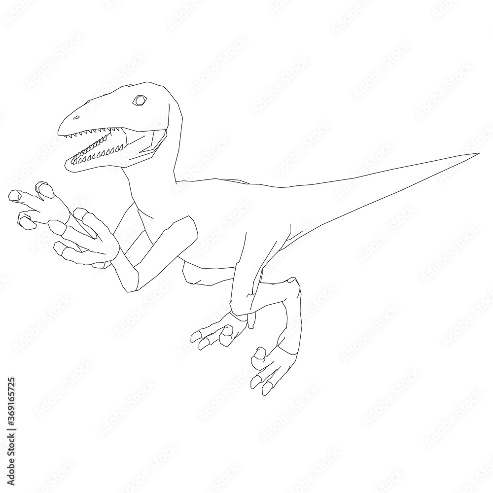 Dinosaur contour from black lines on a white background. Angry dinosaur ...