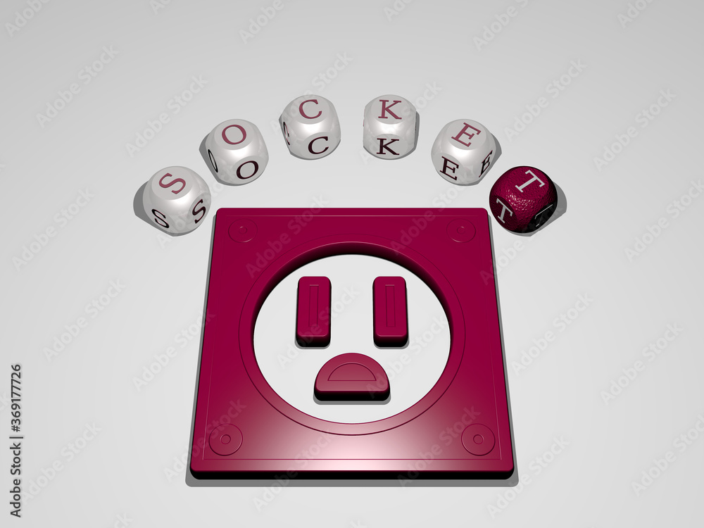 3D representation of SOCKET with icon on the wall and text arranged by ...