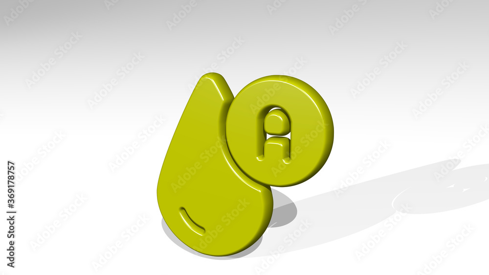 blood drop type a stand with shadow. 3D illustration of metallic ...