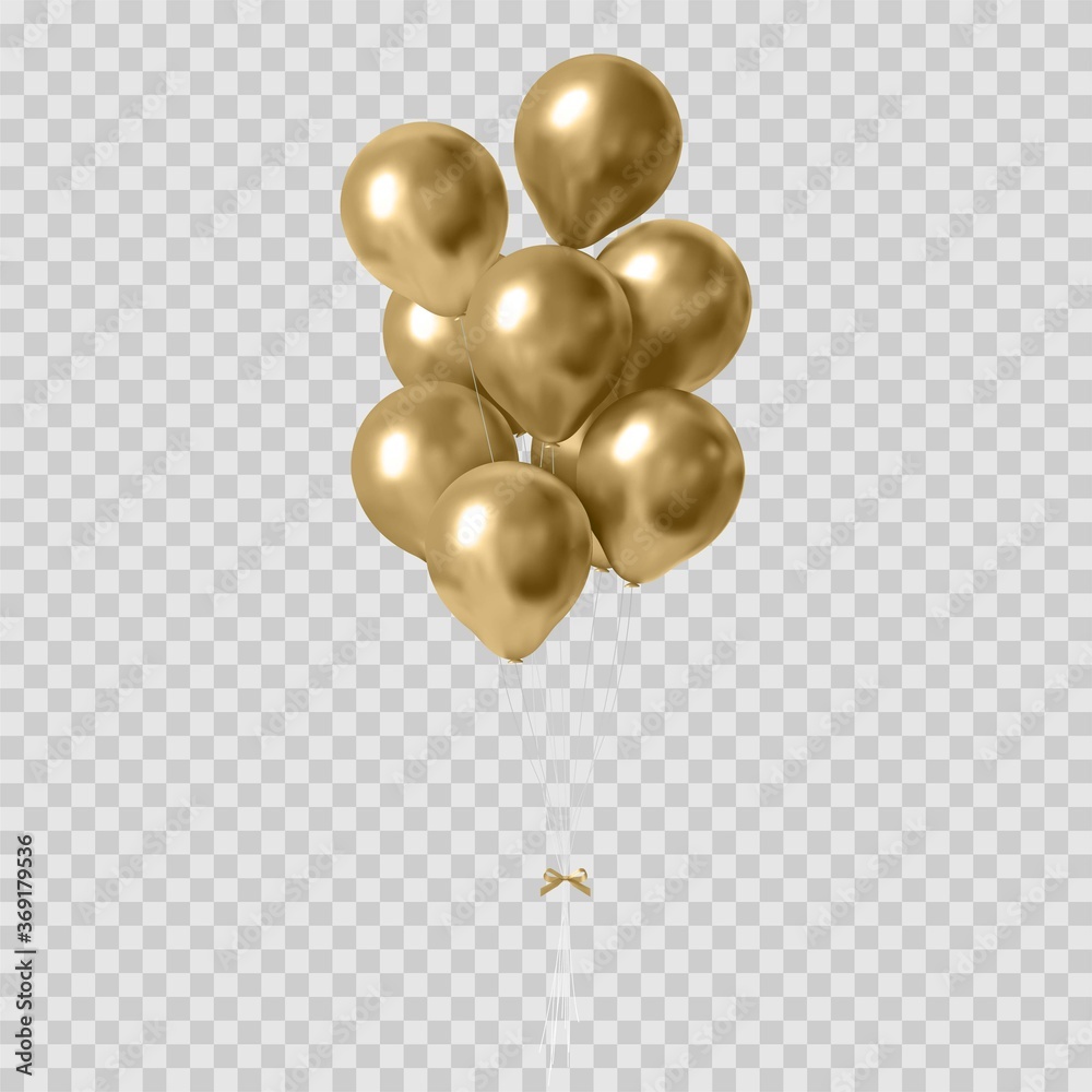 Realistic gold balloons isolated on transparent background. Vector ...