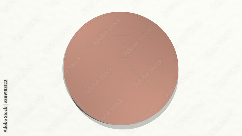 no parking sign on the wall. 3D illustration of metallic sculpture over ...