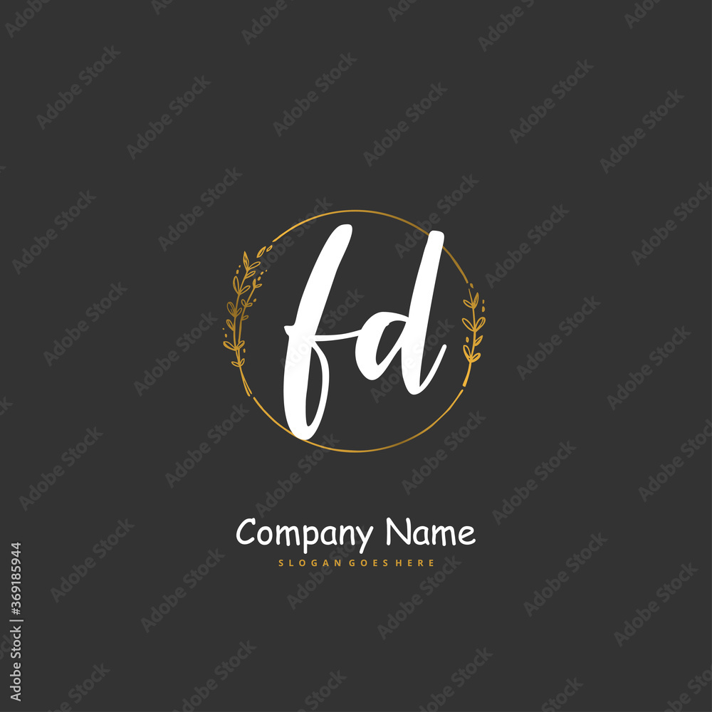 F D FD Initial handwriting and signature logo design with circle ...