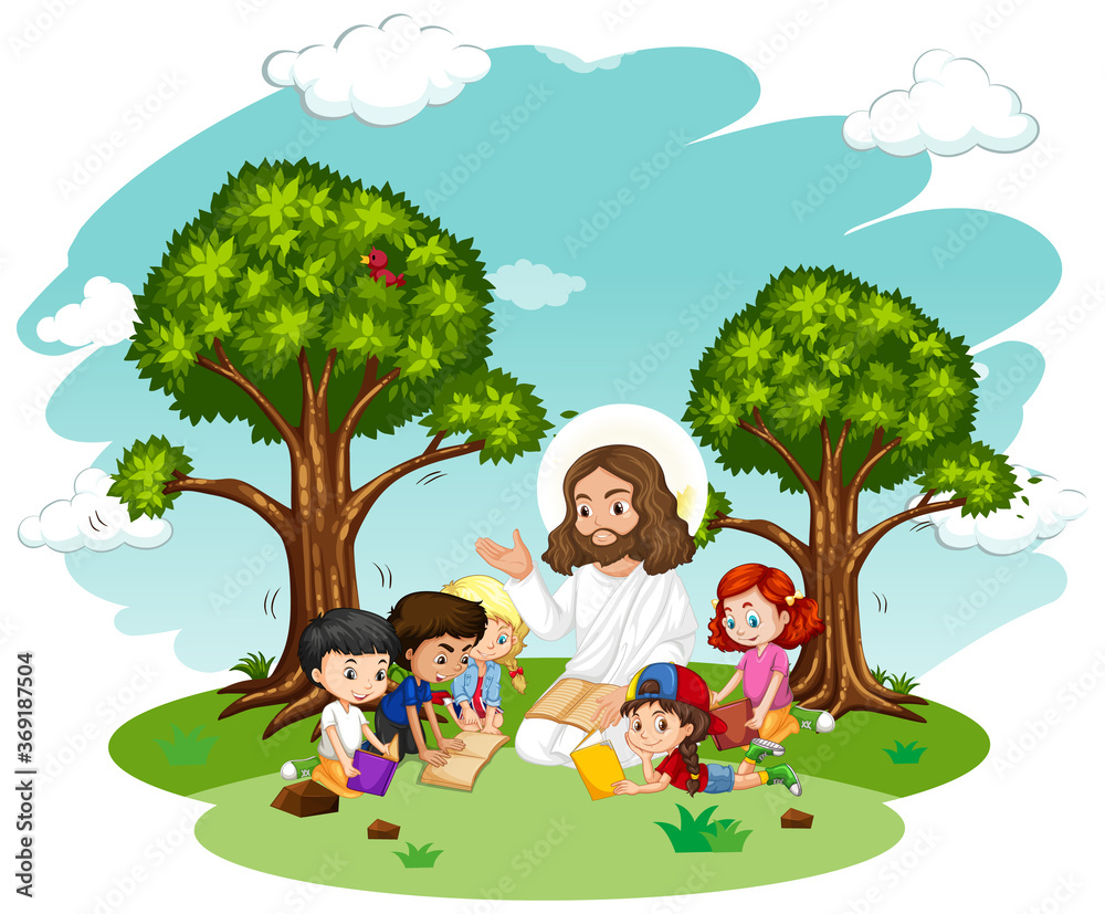 Jesus preaching to a children group cartoon character Stock Vector ...