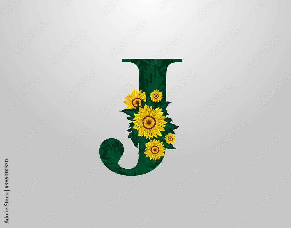 J Letter with sunflower vector design. Flower J Logo Icon. Typography ...