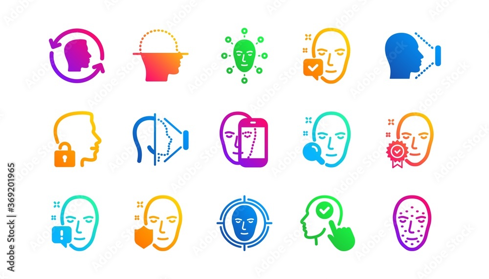 Biometrics detection, Face id and scanning. Face recognize icons ...