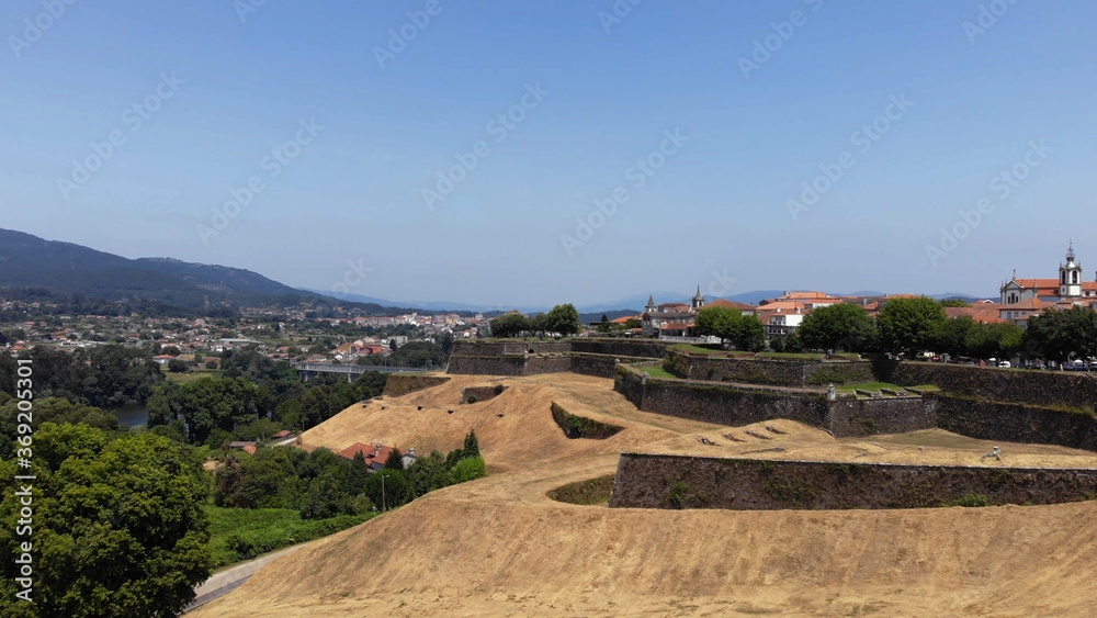 Aerial view of the fortress of Valenca do Minho in Portugal. Valença is ...