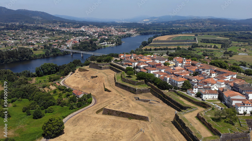 Aerial view of the fortress of Valenca do Minho in Portugal. Valença is ...