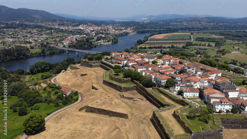 Aerial view of the fortress of Valenca do Minho in Portugal. Valença is ...