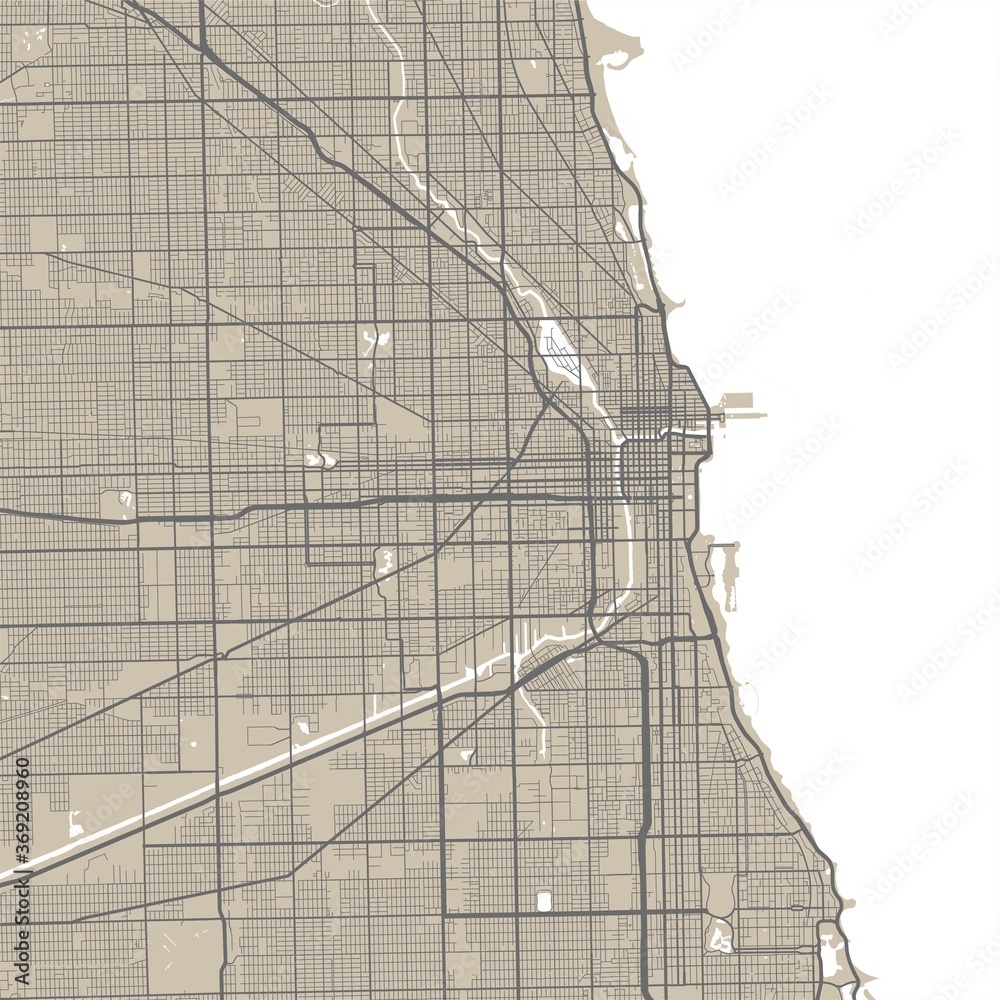 Chicago map. Chicago city map poster. Map of Chicago street, urban area ...