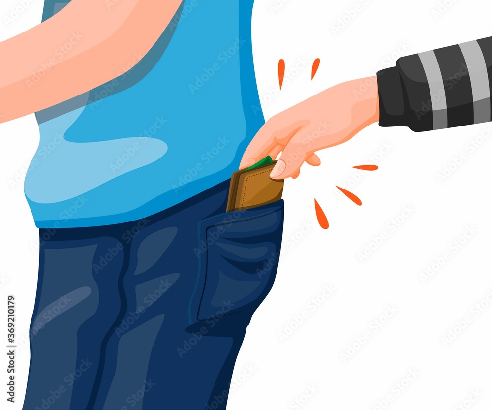 Pickpocket crime. thief hand steal wallet from jeans pocket ...