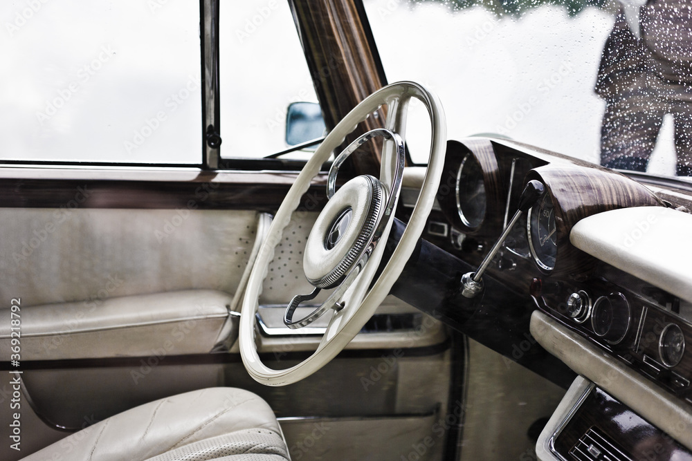 cockpit with steering wheel of a Mercedes Benz 600 Pullman, vintage ...