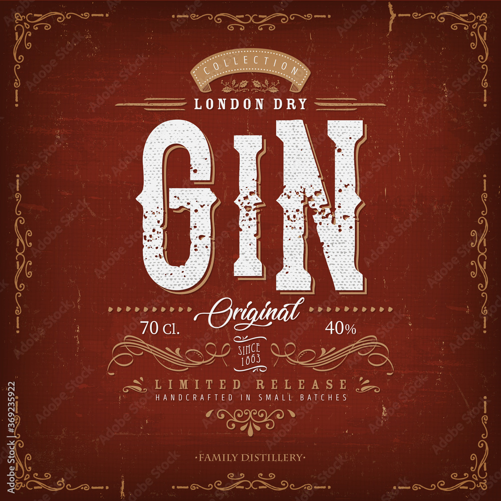 Vintage London Gin Label For Bottle/ Illustration of a vintage design ...