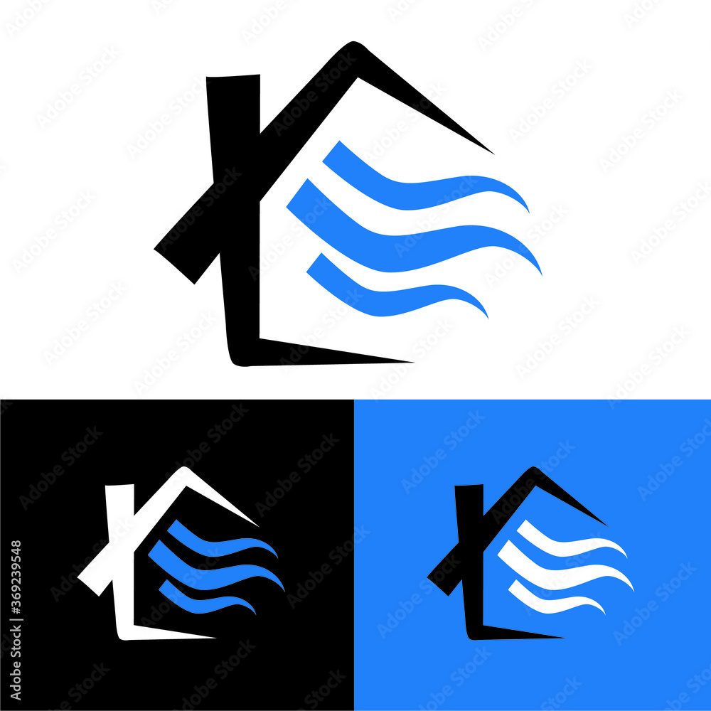 Klimatyzacja logo dom wiatr, symbol, oznaczenie, ilustracja, logo ...