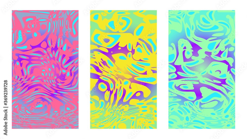 Psychedelic background set, posters and cover designs. Vivid paint on ...