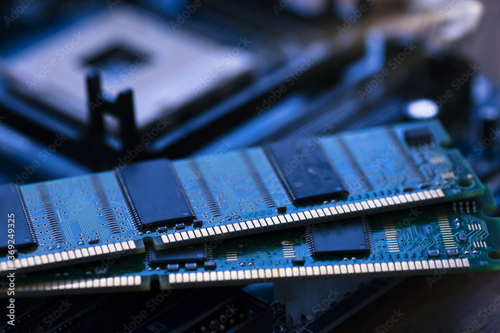 Pair of computer Memory RAM placed on mainboard or motherboard Stock ...