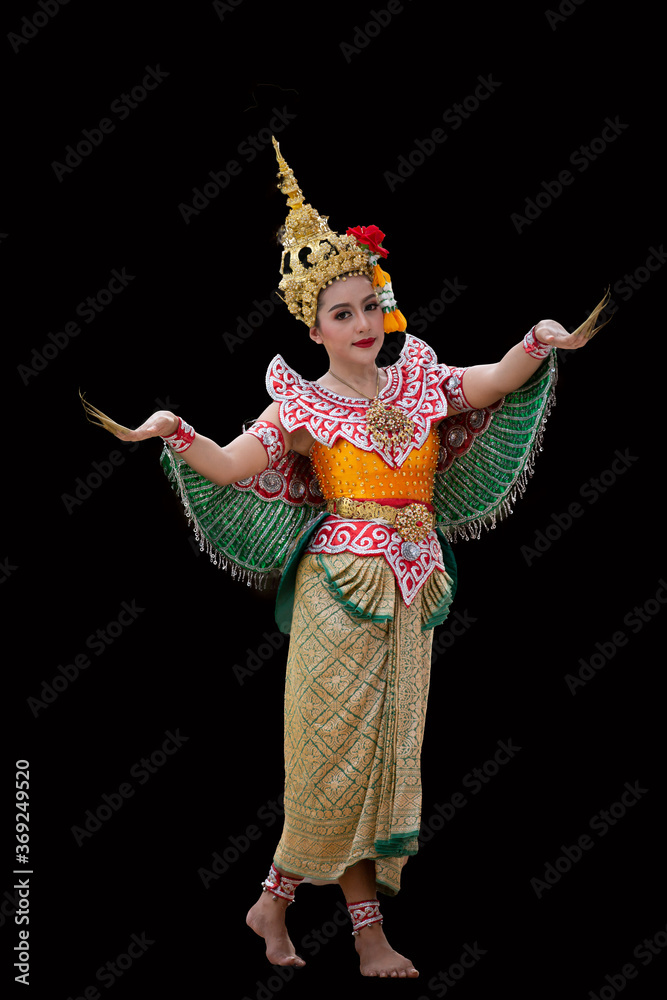 Beautiful Thai Young Woman Portrait In Kinnaree Traditional Dress