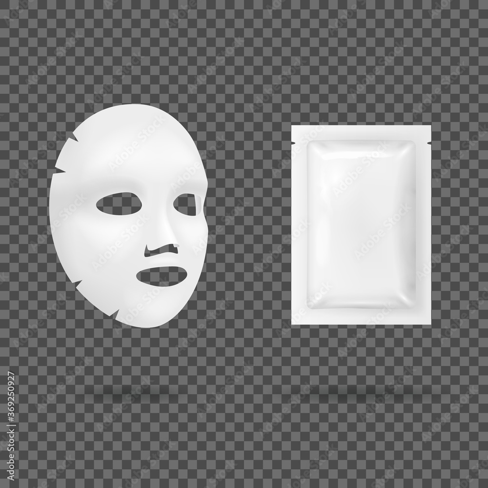 Realistic 3d Detailed White Blank Facial Mask Cosmetics Template Mockup ...