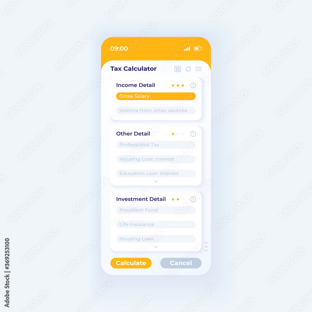 Tax calculator app smartphone interface vector template. Mobile app ...
