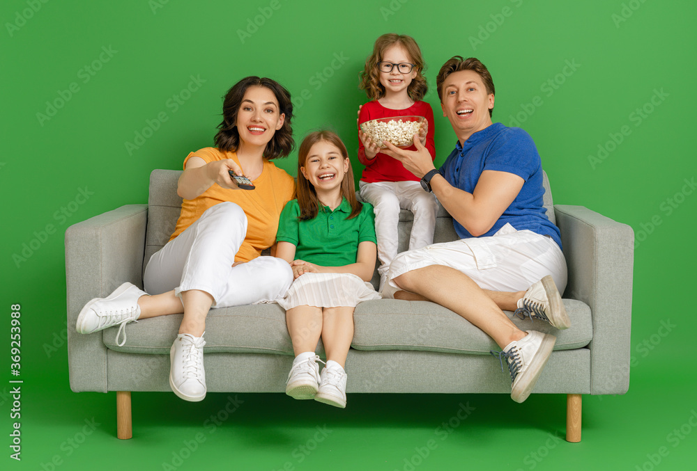 Happy loving family on bright color background. Stock Photo | Adobe Stock