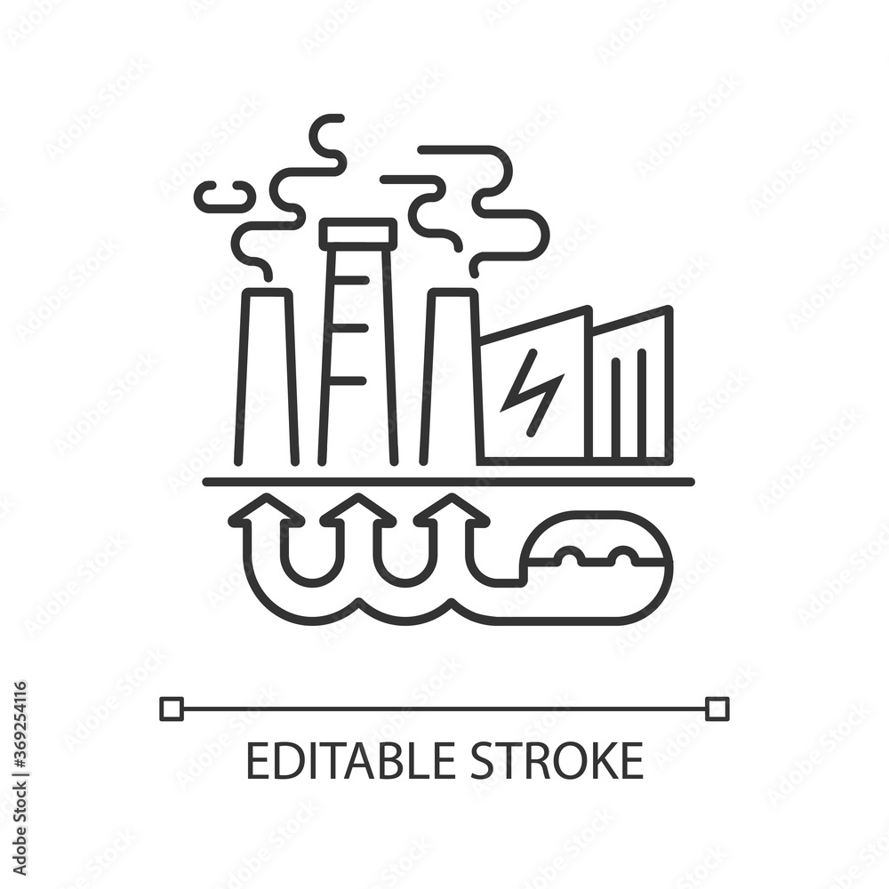Geothermal energy linear icon. Industrial power plant, thermal station ...