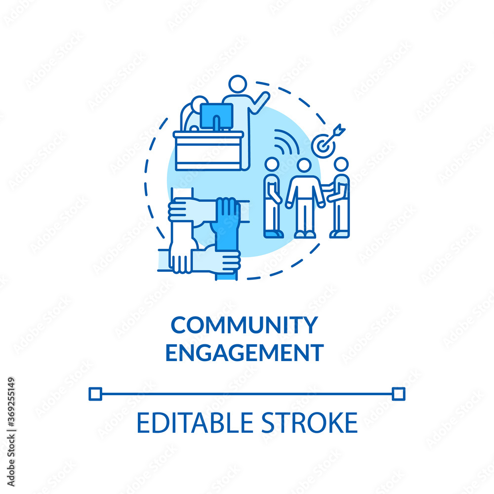 Community engagement turquoise concept icon. Teamwork for project ...