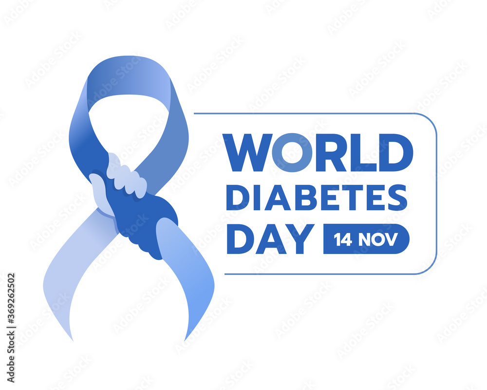 World diabetes day - blue ribbon with hand hold hand sign and text ...