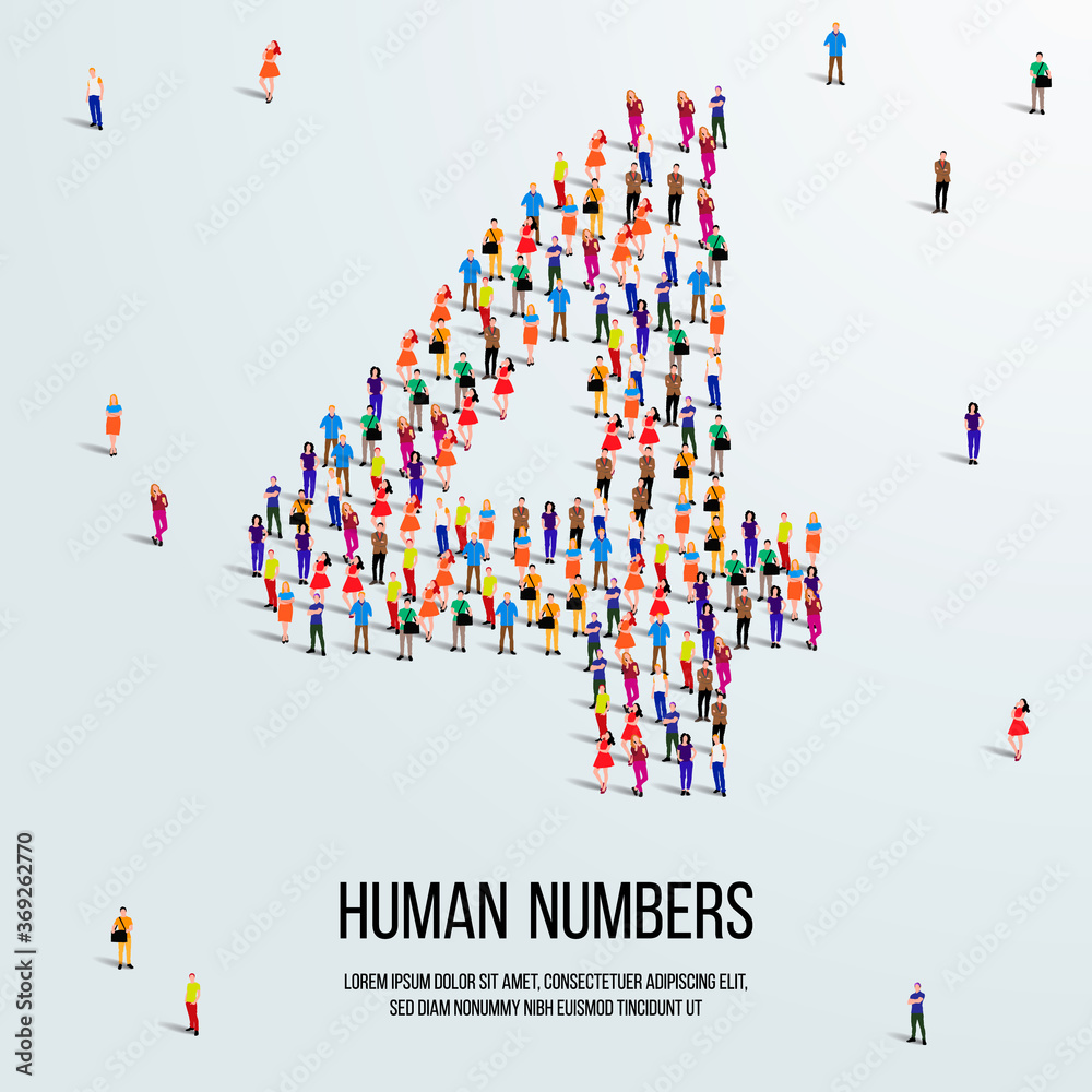 large group of people form to create number 4 or four. people font or ...