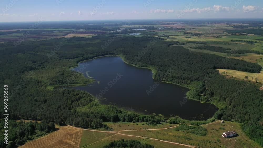 Top view of the lake Bolta in the forest in the Braslav lakes National ...