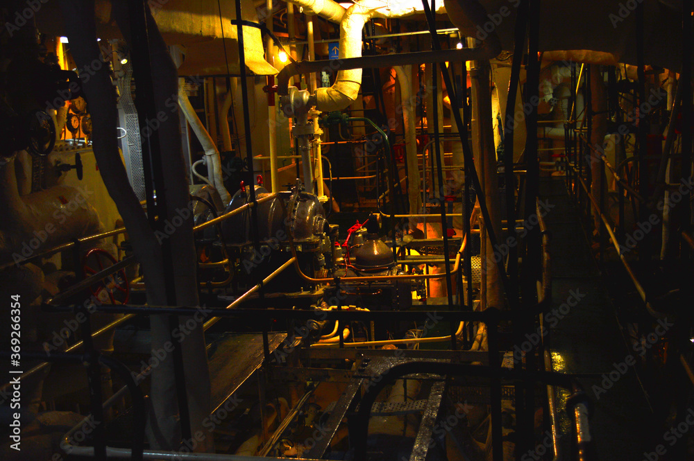 Dark engine room in a ship Stock Photo | Adobe Stock