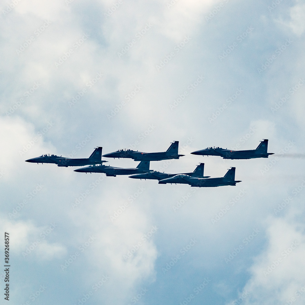 RSAF F-15SG fighter jets formation flyby for National Day Parade at ...