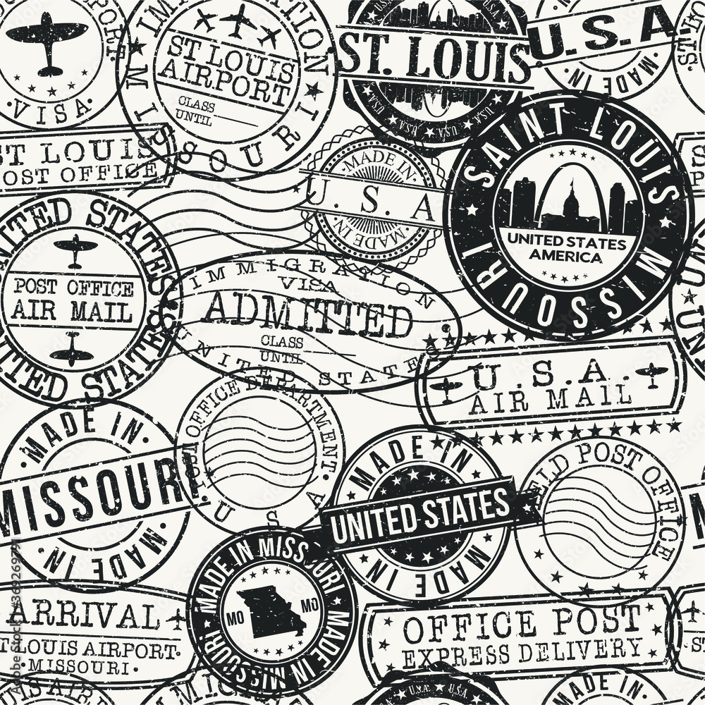 St. Louis, MO, USA Stamps Background. A City Stamp Vector Art. Set of ...