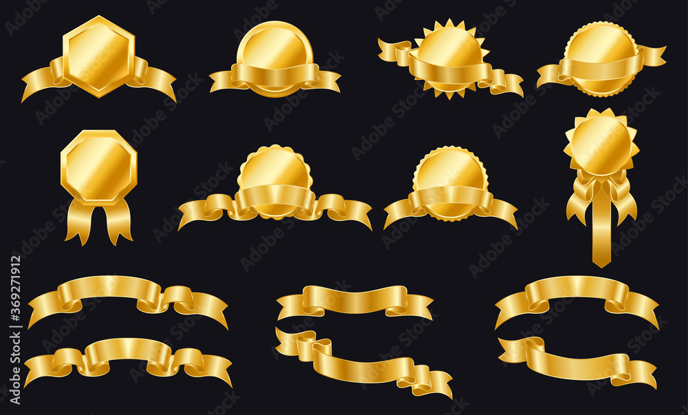 Golden ribbons labels and shields. Set of ribbons and labels. Wrapping ...