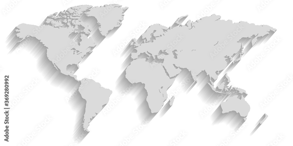 Grey vector World Map Illustration, isolated on white background. Flat ...