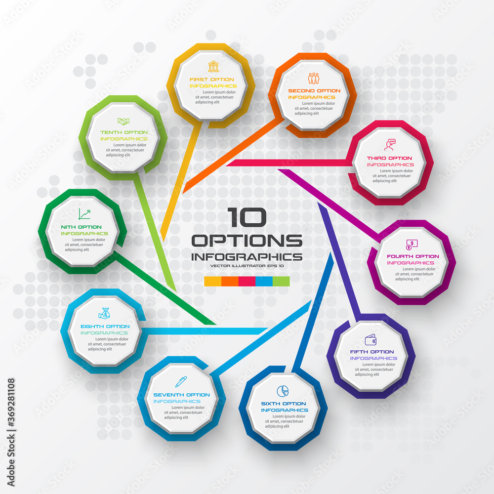 Decagon for infographics,Diagram with 10 options,Vector template for ...