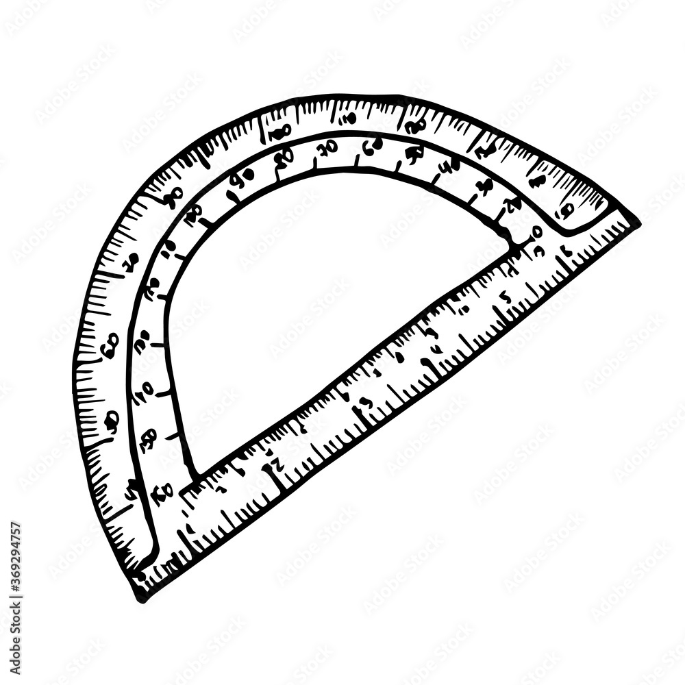 Vector protractor sketch. School doodles collection element. Icon on ...