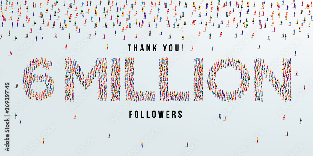 Thank you 6 million or six million followers design concept made of ...