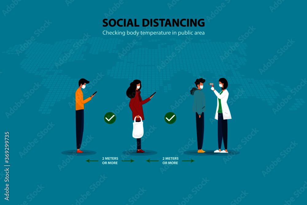 Social distancing and coronavirus prevention. People wear white mask ...