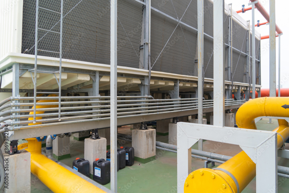Chiller tower or cooling tower on rooftop of a office building. System ...