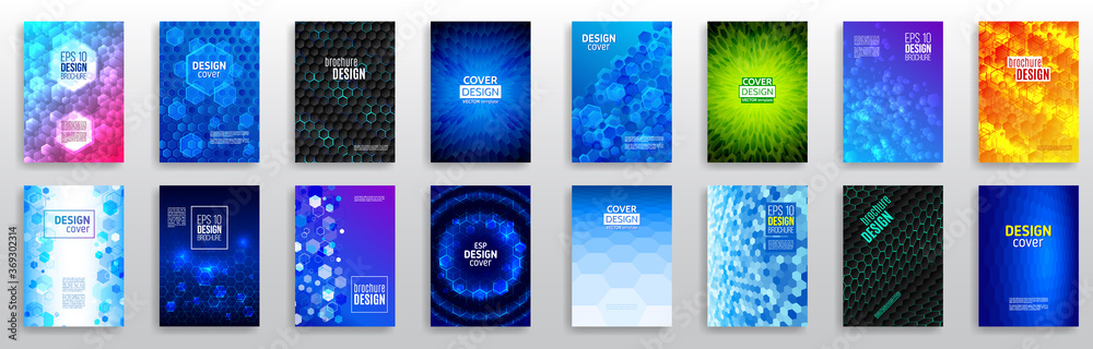 Abstract technology cover with hexagon elements. Set of High tech ...